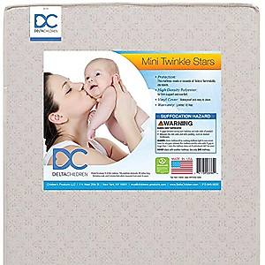 Delta Children Twinkle Stars 3-Inch Mini/Portable Crib Mattress - Premium Sustainably Sourced Fiber Core - Waterproof - GREENGUARD Gold Certified (Non-Toxic) - Trusted 10 Year Warranty - Made in USA