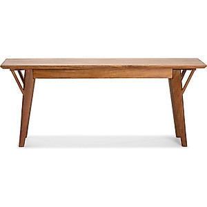 Finch Stratford Mid Century Entryway Bench, Solid Wood Seating for Dining Room or Hallway, Modern Farmhouse Rustic Design, Walnut Brown