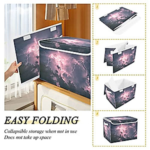 Kigai Thunder Lightning Red Storage Baskets for Shelves Foldable Closet Basket Storage Bins with Lid for Clothes Home Office Toys Organizers