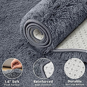 ROCYJULIN Area Rug for Living Room, Area Rugs 8x10 Fluffy Rugs for Bedroom, Non Slip Carpet for Dorm Room, Shag Rug for Playroom, Fuzzy Rug for Kids Room, Large Dark Grey Gray Rug
