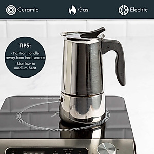 Primula Stainless Steel Stovetop Espresso Coffee Maker, 4-Cup, 3.5"D x 5"W x 7"H, Black Handle