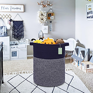 BOSROTY Large Laundry Hamper Basket for Clothes 72L, Nursery Hamper, Blanket Basket, Clothes Basket Laundry, Tall Laundry Basket for Blanket Towels, Woven Basket, Toy Basket, 16”x 22”, Navy Blue