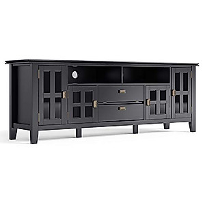 SIMPLIHOME Artisan SOLID WOOD 72 Inch Wide Transitional TV Media Stand in Black for TVs up to 80 Inches, For the Living Room and Entertainment Center