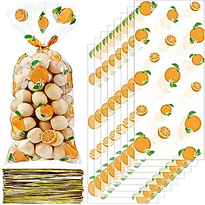 Pajean 100 Pieces Little Cutie Baby Shower Cellophane Treat Bags Oranges Citrus Theme Cuties Baby Shower Party Candy Bags 100 Pieces Twist Ties Tangerine Summer Baby Shower Birthday Party Gold