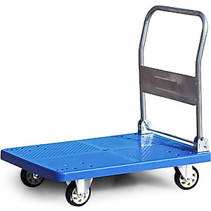 ELEFOCUS Flatbed Hand Cart Platform Truck with Silent Wheels Foldable Handle Plastic Deck Push Cart for Home(Size:72 * 60-330lbs)