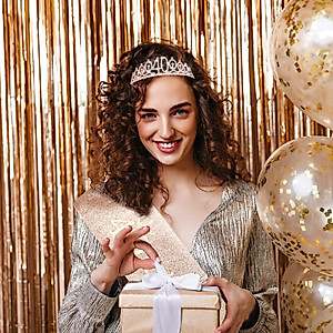 40th Birthday Decorations for Women, 40th Birthday Gifts for Women Including 40th Birthday Crown/Tiara＋40th Birthday Sash for Women＋Pearl Pin, 40th Rhinestone Crown Kit (Rose Gold)