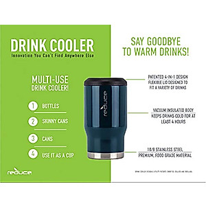 Reduce Can Cooler - 4-in-1 Stainless Steel Can Holder & Beer Bottle Holder, 4 Hours Cold - The Drink Cooler For 12oz Slim Cans, Regular Cans, Bottles & Mixed Drinks - Glacier & Dark Web, Opaque Gloss