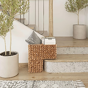 PEMAR Wicker Stair Step Basket, Hand Woven Multi Storey House Staircase Basket Bin, Felt Storage Basket for Stairsteps, Shoe Organising, Laundry Gathering, Toy Storage Organiser