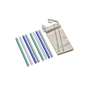 Simplifi It Assorted Color Glass Cocktail Straw Set with Nylon Cleaning Brushes (11 PC.) - SI-SGL6-11A