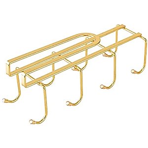 KALYLOC Coffee Mug Holder Under Shelf, Durable 8 Hooks Coffee Mug Hangers Under Cabinet, Champagne Cup Hanger Organizer for Kitchen Utensils Scarf Keys Storage