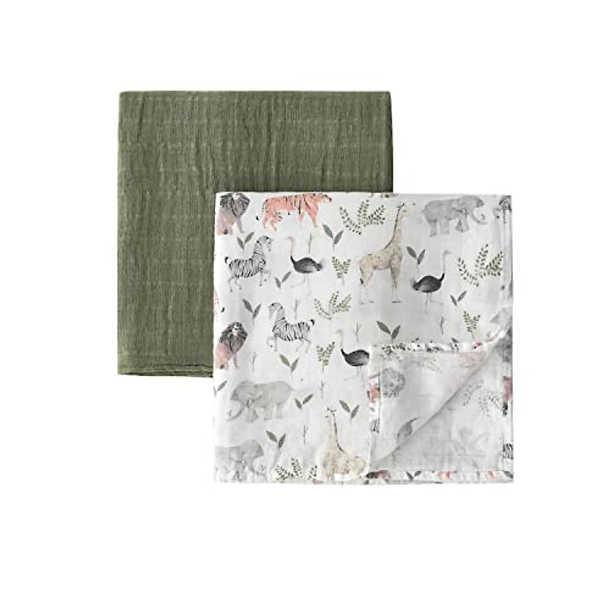 Little Jump Bamboo Muslin Swaddle Blankets - 2 Pack Jungle & Green - Softest Baby Receiving Blankets for Boys and Girls (Jungle & Green)