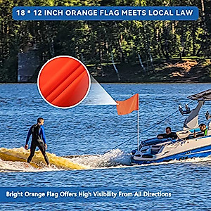MUMUBOAT Orange Boat Flag Water Ski Flag 48 Inch, 12” x 18” Boat Safety Flag Skier Down Flag, 3 Sections Floating Boat Flags with Pole, Ideal for Tubing, Wakeboarding, Watersports