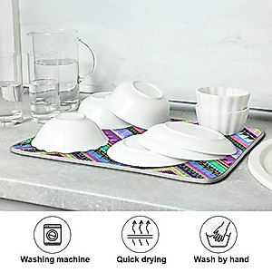 Christmas Ethnic Texture Dish Drying Mat 16"x18" Absorbent Machine Washable Hanging Fast Dry Pad Dish Protective Mat for Kitchen Countertop Heat Resistant Dinner Table Mat