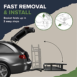 ARKSEN Heavy Duty Angled Cargo Carrier Tow Hitch with Waterproof Bag, Folding Luggage Storage Basket for Camping or Traveling, SUV, Pickup Truck or Car, 500 lbs Capacity, 60 x 24 x 6 Inch