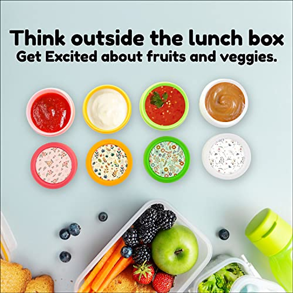 HOUSYLOVE Plastic Small Containers With Lids For Lunch Box, Floral Small Dressing Containers With Lids, Small Sauce Containers For Lunch Box, Dressing Containers For Lunch Box, 4 Pack