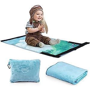 Froggy Family Airplane Seat Extender for Kids - Travel Bed for Baby with Built-in Sleeping Bag Function - Durable and Comfortable Airplane Bed for Toddler - Kids Travel Essentials for Flying Blue