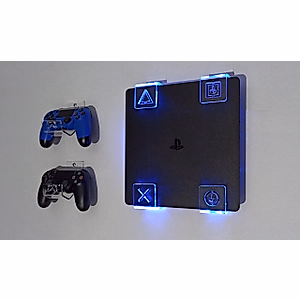 WALL MOUNT FOR PS4 PLAYSTATION 4 WITH MULTICOLOR LED LIGHTING KIT + 2 CONTROL MOUNT (PS4 PRO)