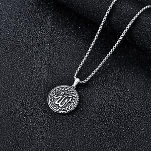 Allah Necklace Sterling Silver Islamic Pendant Necklace Muslim Islam Pendant Islamic Religious Jewelry Gift for Father Men Women