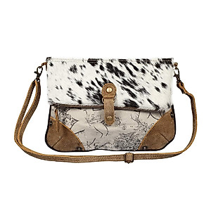 Myra Bag Coal Upcycled Canvas & Cowhide Fold-Over Crossbody Bag S-1304