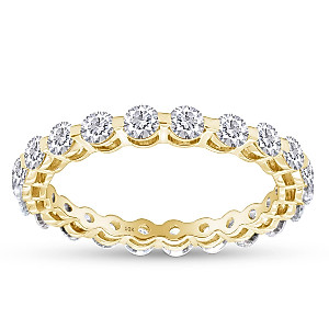 SAVEARTH DIAMONDS 1 1/5 cttw 2.5MM Round Cut Lab Created Moissanite Diamond Eternity Engagement Wedding Band Ring In 10k Solid Yellow Gold Jewelry For Women (1.20 Cttw) Size-7
