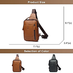 Small Genuine Leather Waterproof Casual Daypack Sling Backpack Shoulder Chest Crossbody Bag for Men and Women (Black)