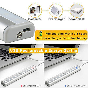 Diomart Under Cabinet Lighting, Wireless Rechargeable Under Counter Lights with Remote Control, 20- LED Dimmable Led Closet Light Stick-on Anywhere Touch Night Light for Kitchen, Wardrobe (4 Pcs)