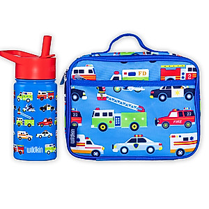 Wildkin Lunch Box Bag Bundle with 14 Ounce Steel Water Bottle (Heroes)