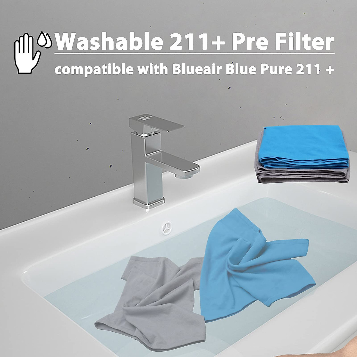 4 Pack 211+ Washable Pre-Filters Replacement Compatible with Blueair Blue Pure 211+, Filter for Diva Blue, Lunar Rock etc