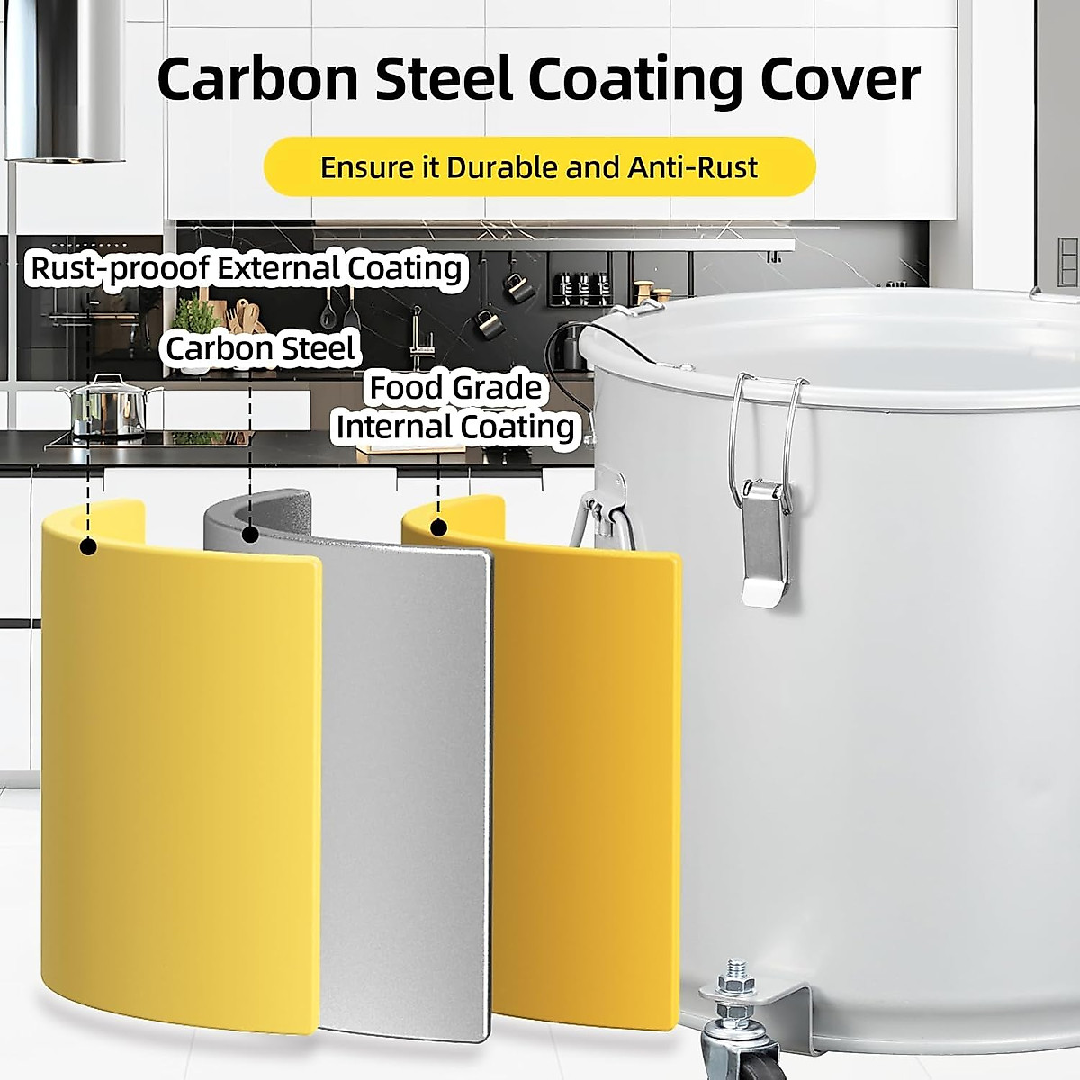 8 Gallon Fryer Grease Bucket Oil Disposal Caddy, Steel Fryer Oil Transport Container w/Rust-Proof Coating, Fry Oil Disposal Bucket w/Safety Lid & Lock Clips & Filter Bag for Cooking Restaurant