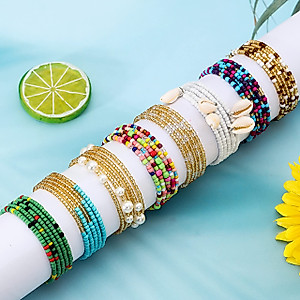 RLMOON 31Inch Waist Beads for Women Layered Belly Bead Chain African Body Chain Waist Beads for Weight Loss Colorful Waist Jewelry（8PCS)