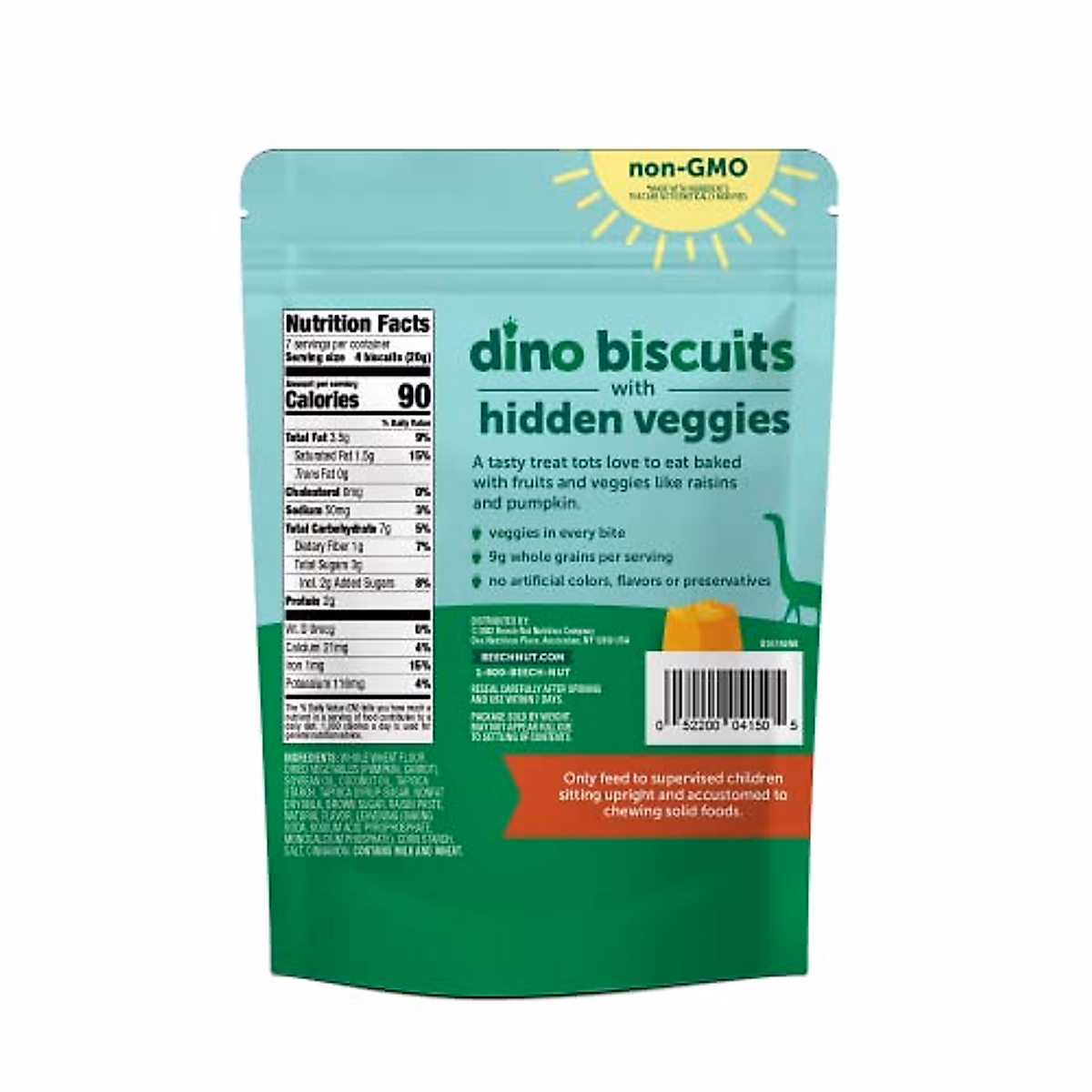 Beech-Nut Toddler Snacks, Dino Biscuits with Hidden Veggies, Pumpkin Cinnamon, Non-GMO Baked Snack for Kids, 5 oz Bag (7 Pack)