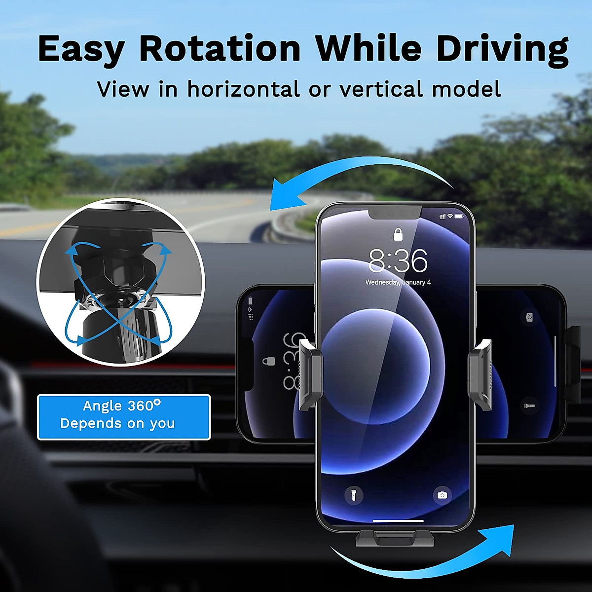 Uniwit Car Air Vent Phone Mount,Metal Steel Hook,Ultra Stable & Secure,Easy Operation,360°Rotation,Case Friendly,Compatible for All iPhone Series and Other 4-7 Inches Cellphone.
