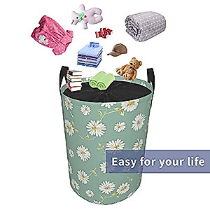 Laundry Hamper Basket Green White Daisy Flower Clothes Sorter Bin Lid Household Organizer Toy Garment Sturdy With Handle Collapsible For Home Laundromat Dorm Bathroom