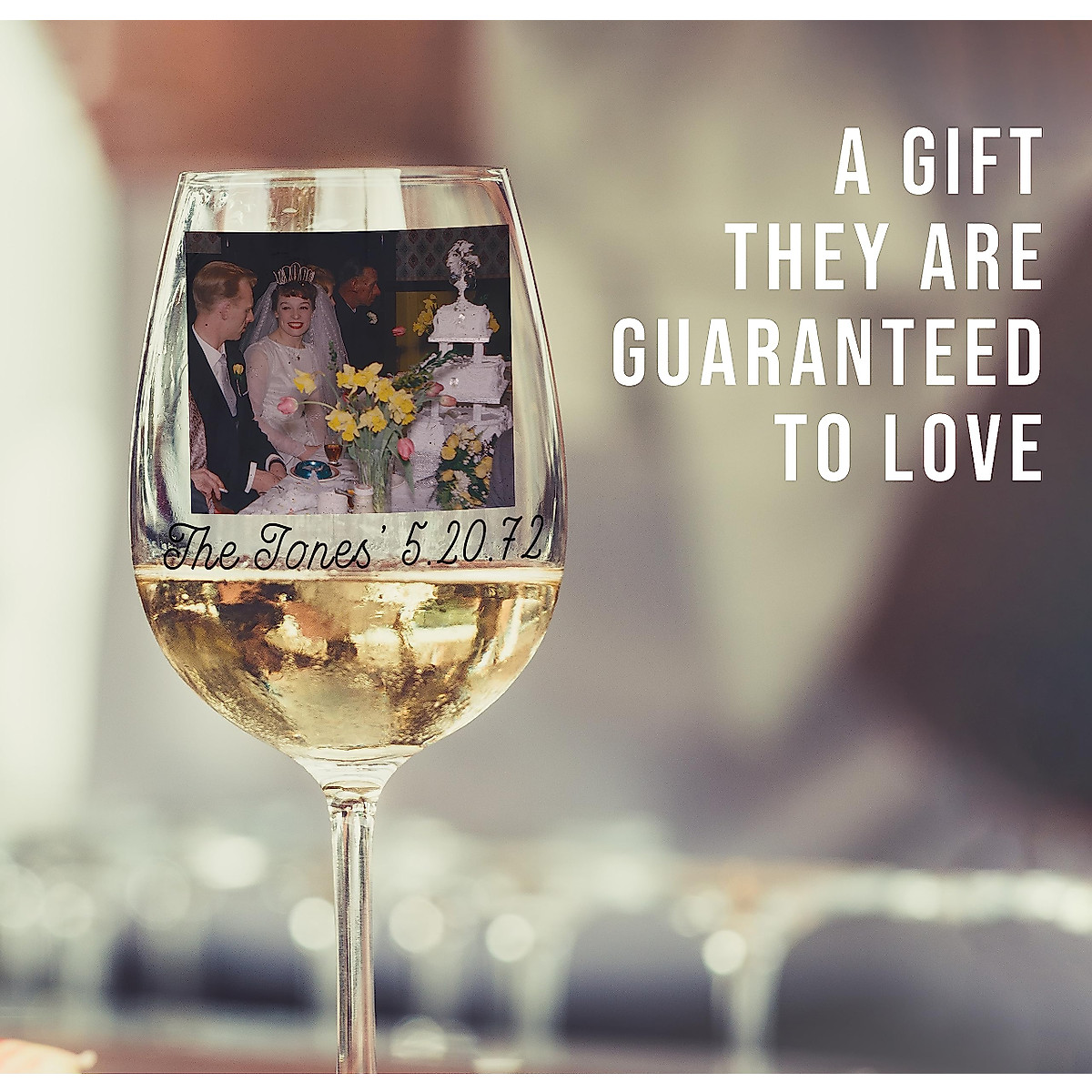 Personalized 16oz Photo Picture Print Stemmed Wine Glass - Wedding Gifts Anniversary for Couple, Parents Husband Wife, Mother's Day Gift 20th 25th 30th 40th 45th 50th 60th, Year Anniversary
