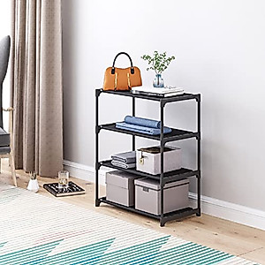 SHELAKET Stackable Small Shoe Rack，Upgrade 4-Tier Kids Shoe Shelf Storage Organizer for Entryway, Hallway and Closet (Black)