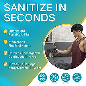 airDefender Disinfectant Fogger Sanitizer Spray Machine - Cordless Electric Atomizer Sprayer Gun for Home, Offices, Garden, Gym, School, Restaurants