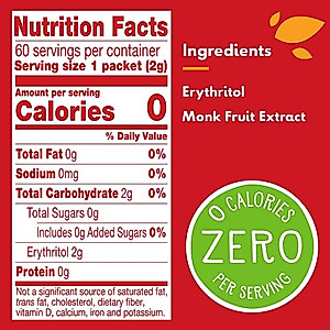 Truvia Calorie-Free Sweetener from the Monk Fruit Packets, 60 Count Monkfruit Box (Pack of 1)