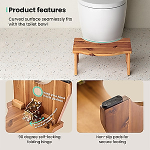 HOLANA Acacia Poop Stool for Bathroom Adults - 7.2" Squatting Toilet Stool for Kids - Pooping Stool Squat with Anti Slip Layer - Bathroom Stools for Sitting/Travel (Acacia Wood Foldable)