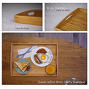 Joy&Grace 100% Bamboo Wood Butler Serving Tray with Handles - Breakfast/Coffee Table Tray, Decorative Ottoman Tray, Serving Platter for Party,17''×13''