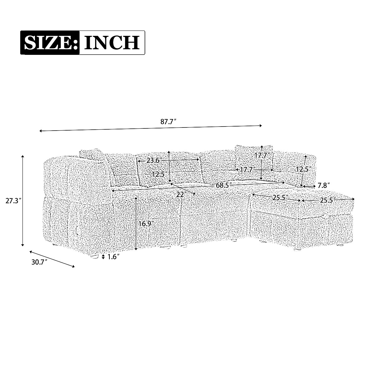 LUMISOL Large Sectional Sofa with Movable Storage Ottoman and 2 USB Ports, Teddy Fleece Fabric Sectional Sofa Couch with Lumbar Pillows, L-Shaped Sofa Couch for Living Room Apartments, Creamy White