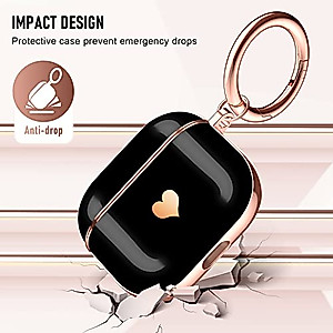 Maxjoy AirPods 3rd Generation Case Cover, Cute Electroplating with Gold Heart Pattern with Lanyard Shockproof Cover for Girls Woman Airpods 3 case-Black