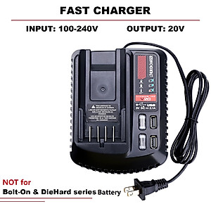 Kotoate 20V Battery Charger Replacement for Craftsman V20 Battery Charger CMCB104 Compatible with Craftsman V20 20-Volt Max Lithium Ion Battery CMCB202 CMCB204 CMCB201 CMCB205 CMCB102, with 2 USB Port