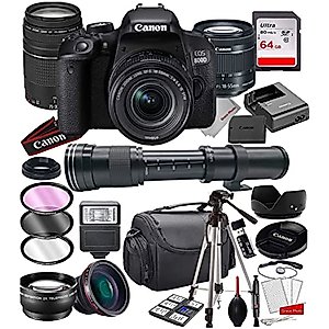800D (Rebel T7i) DSLR Camera with 18-55mm is STM Zoom Lens & 75-300mm III Lens Bundle + 420-800mm Zoom Telephoto Lens + 64GB Memory, Case, Tripod, Filters and More