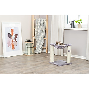 TRIXIE Baza 20-in Cat Scratching Posts, Durable Jute Cat Scratcher with Plush Hammock and Dangling Cat Toy, Gray