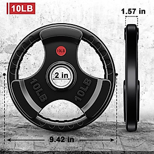 GIKPAL 10lbs Weight Plates 2-Inch Rubber Coated Olympic Weight Plate in Pairs or Single for Weightlifting, Strength Training, Crossfit, Solid Cast Iron Weight Plates for Barbell