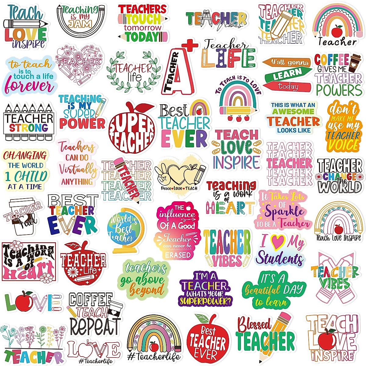 Teacher Stickers Vinyl Waterproof Teacher Appreciation Gifts for Laptop Water Bottle Back to School Supplies 100Pcs