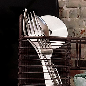 Creative Co-Op 2-Tier Metal Dish Rack with Utensil Compartment