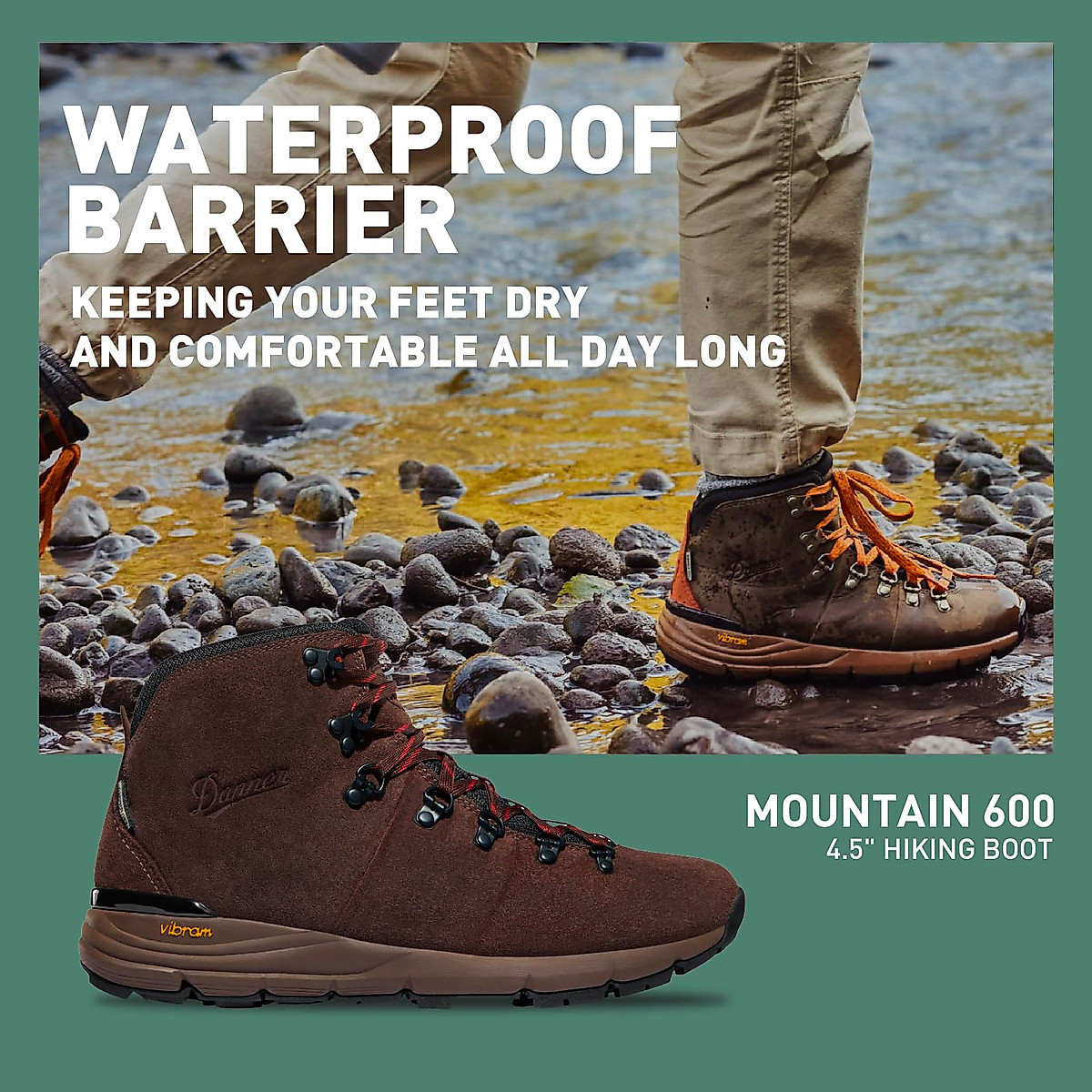 Danner Mountain 600 Hiking Boots for Women - Waterproof, Durable Suede Upper, Breathable Lining, Triple-Density Footbed & Vibram Traction Outsole, Java/Bossa Nova - 8 M