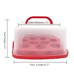 Agyvvt 11 Inch Portable Square Cake Carrier with Handle Red
