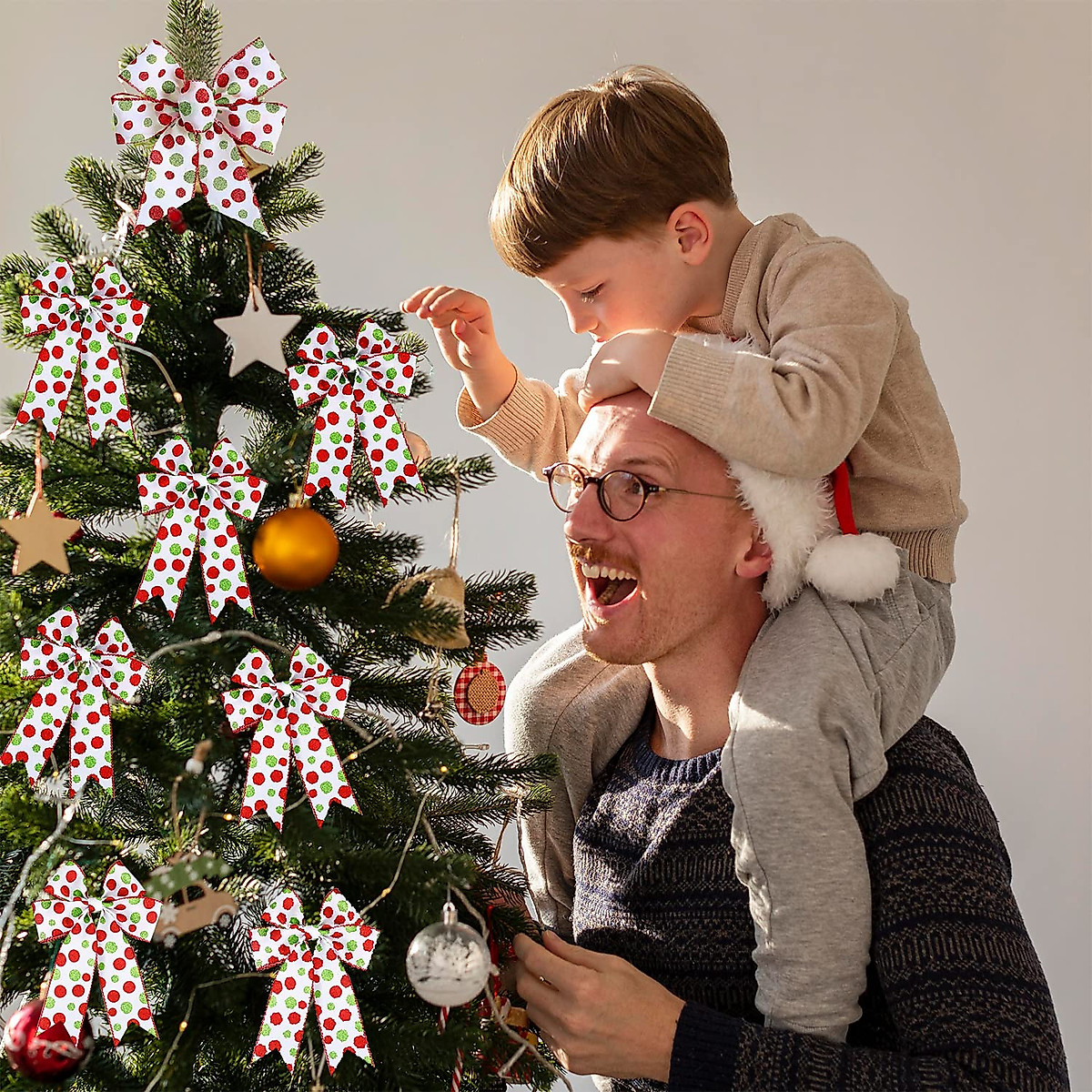 2 Rolls Christmas Ribbons Polka Dot Ribbon Wired Glitter Christmas Wired Ribbons Burlap Decorative Ribbons for DIY Craft Wreath Bows (Green, Red, 2.5 Inch x 6 Yard Per Roll)